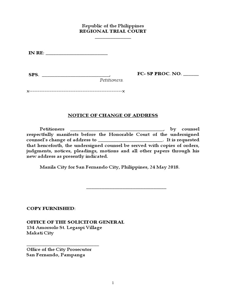 Notice of Change of Address Draft. | PDF