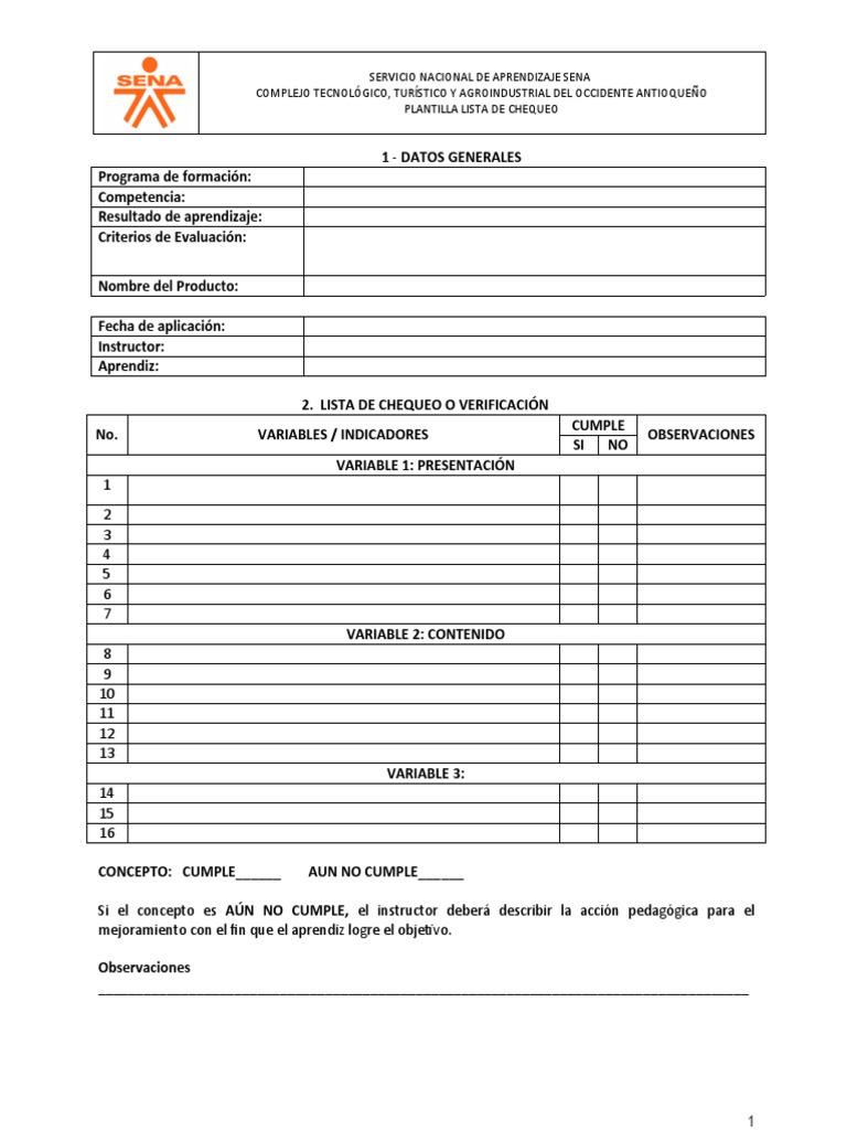Plantilla Lista de Chequeo | PDF