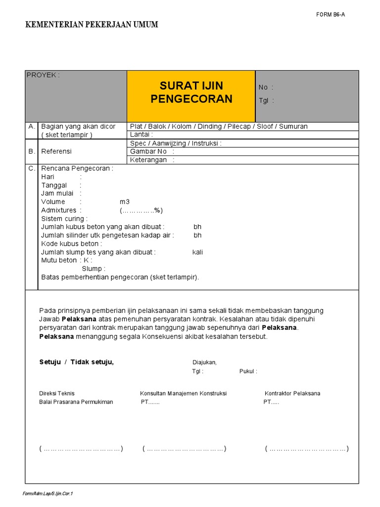 Form Surat Ijin Pengecoran | PDF