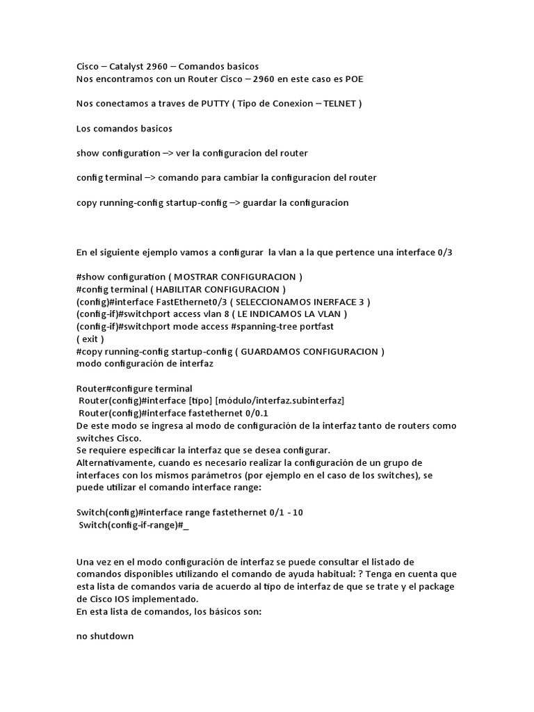 Comandos Básicos para Cisco 2960 | PDF | Dirección IP | Enrutador ...