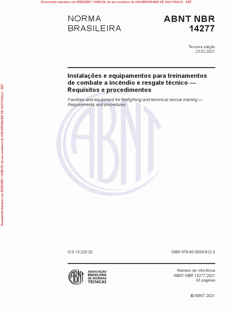 NBR 14277 de 022021 - Instalações e Equipamentos para Treinamentos de ...