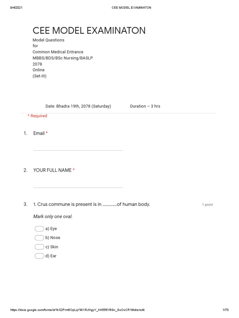 Cee Model Examinaton: Model Questions For Common Medical Entrance MBBS ...