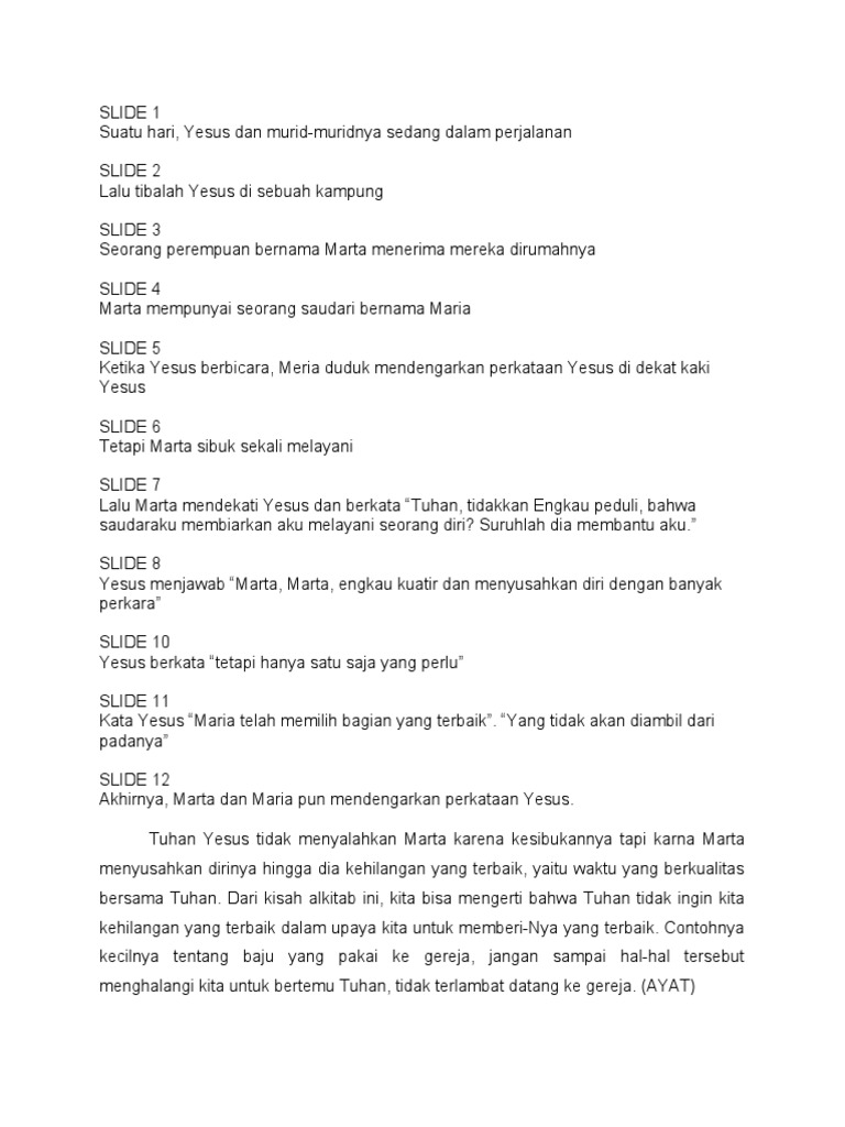 Skrip Cerita Anak-Anak (Marta Dan Maria) | PDF