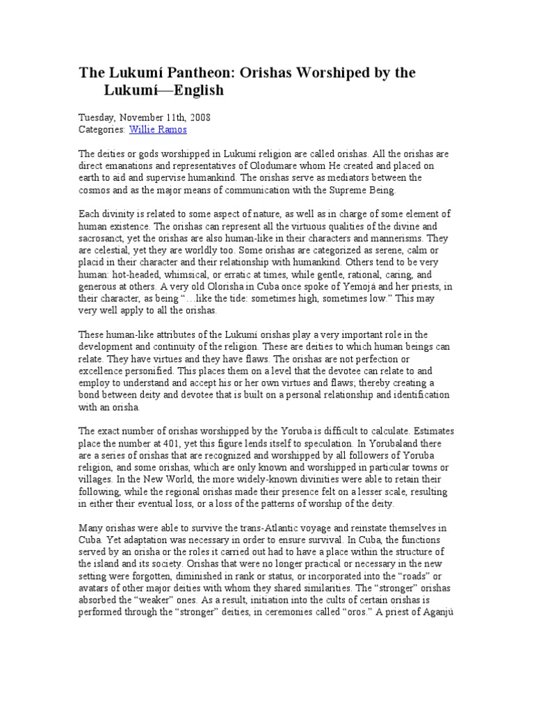 Lukumí Orishas and Their Significance | PDF | Santería | Religion And ...