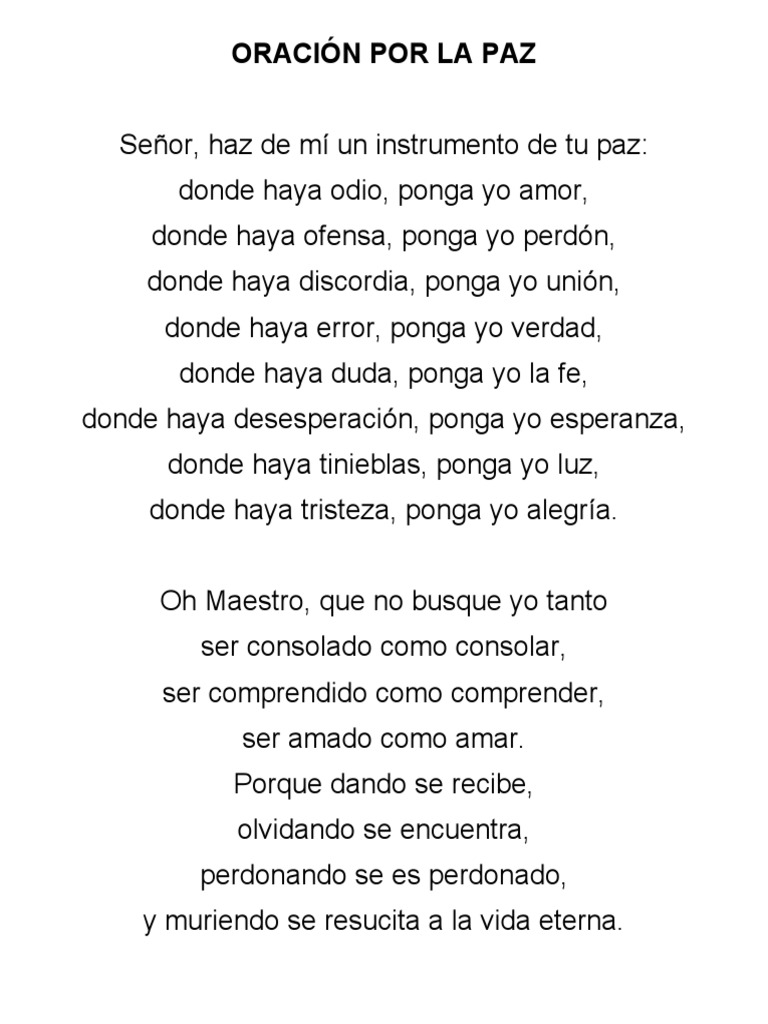 Oración Por La Paz Pdf