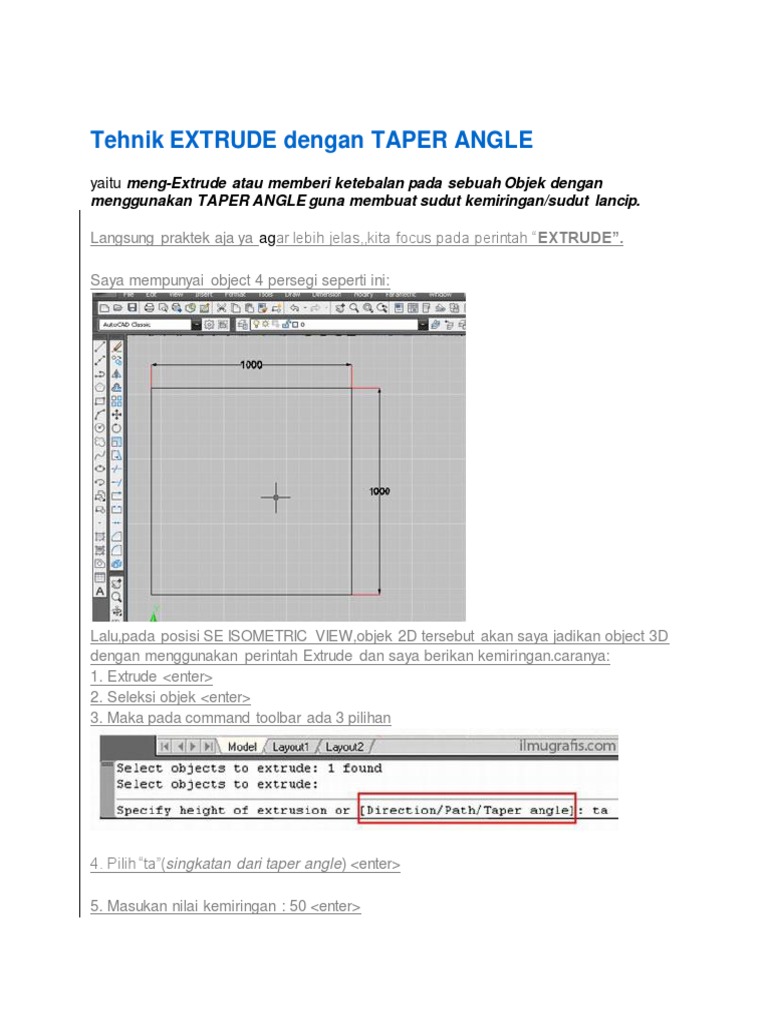 Tehnik EXTRUDE Dengan TAPER ANGLE | PDF | Metode & Bahan Ajar | Griya & Taman