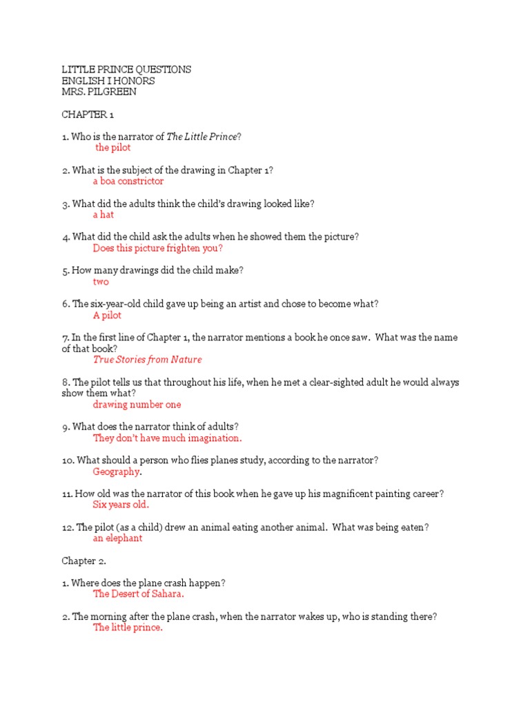Little Prince Answers | PDF | The Little Prince | Desert