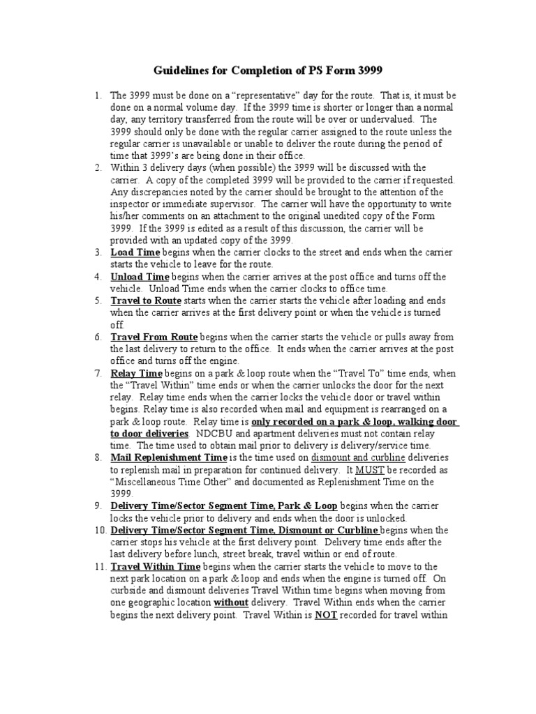 Guidelines for the Completion of USPS Form 3999 | United States Postal ...