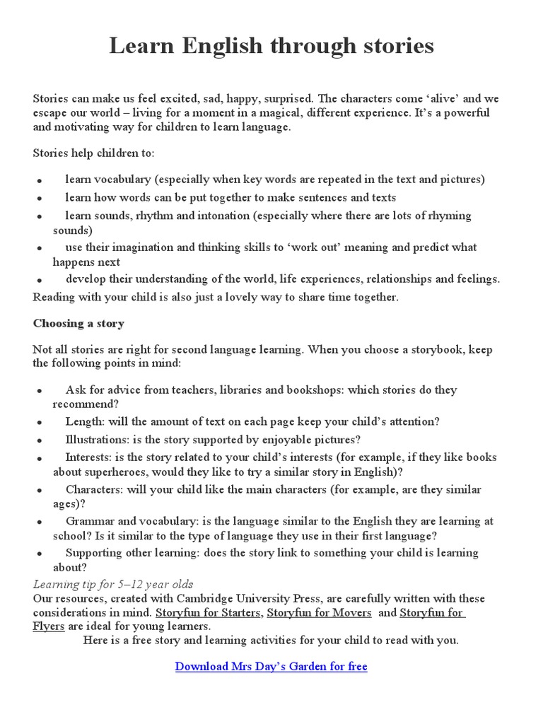Learning English Through Stories Guide | PDF | Learning | English Language