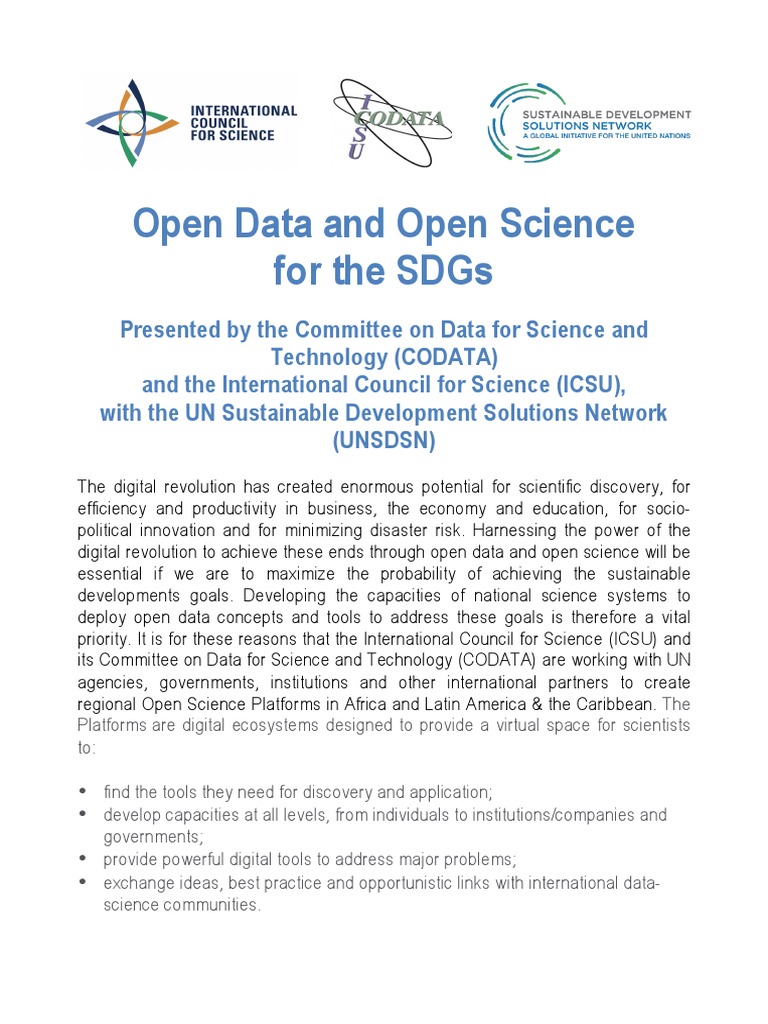 Open Data and Open Science For The Sdgs | PDF | Science | Sustainability