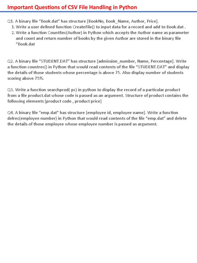 Important CSV File Handling Question | PDF | Business