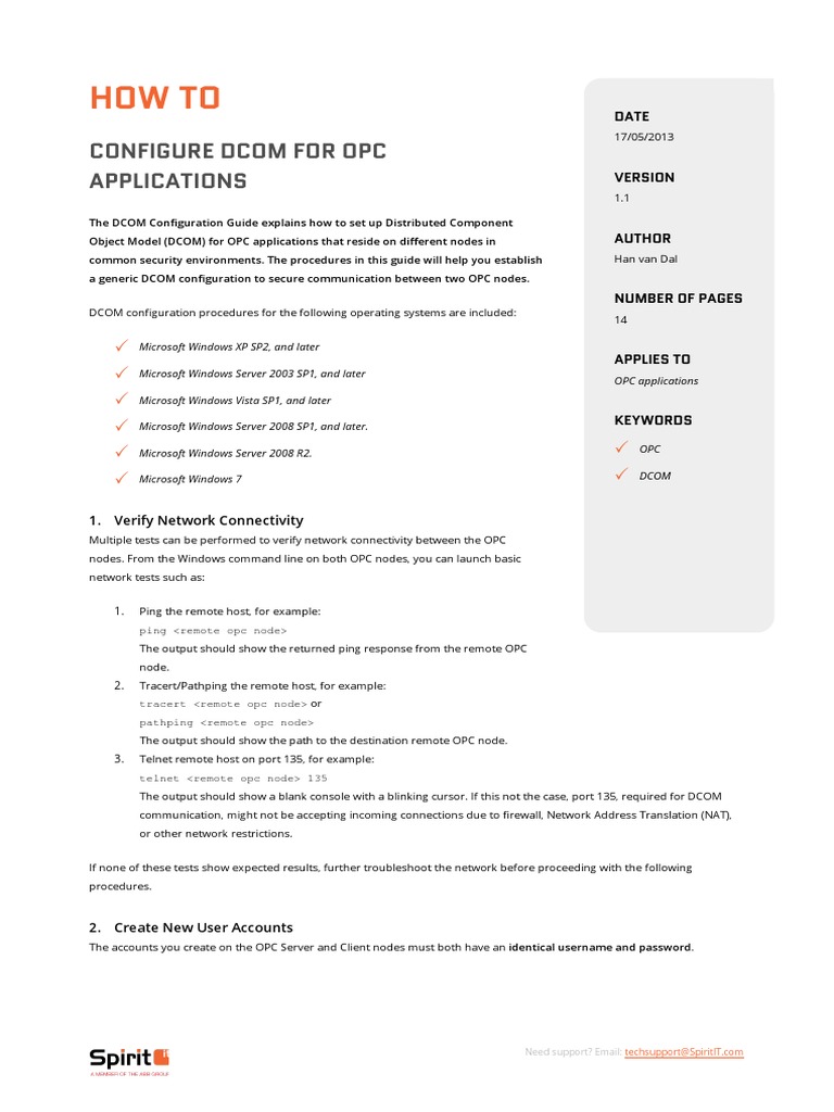 A Guide To Configuring Dcom For Secure Communication Between Opc Nodes Pdf Component Object