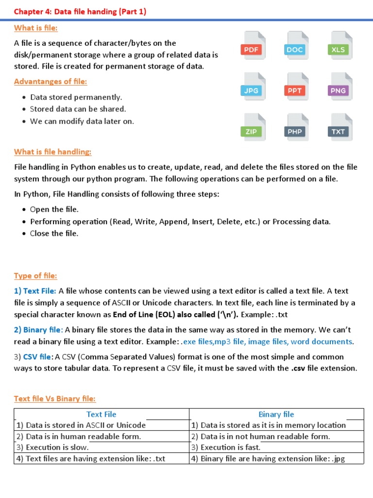 What Is File Chapter 4 Data File Handing Part 1 Pdf Comma Separated Values Computer File