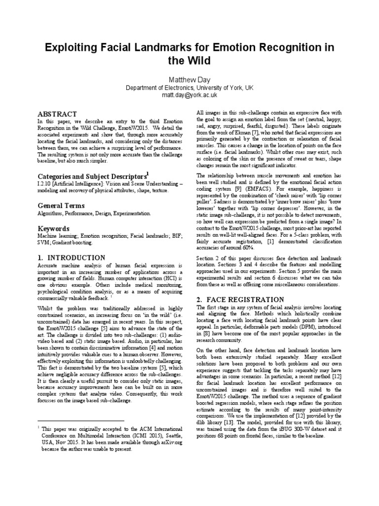 Exploiting Facial Landmarks For Emotion Recognition in The Wild | PDF | Machine Learning ...