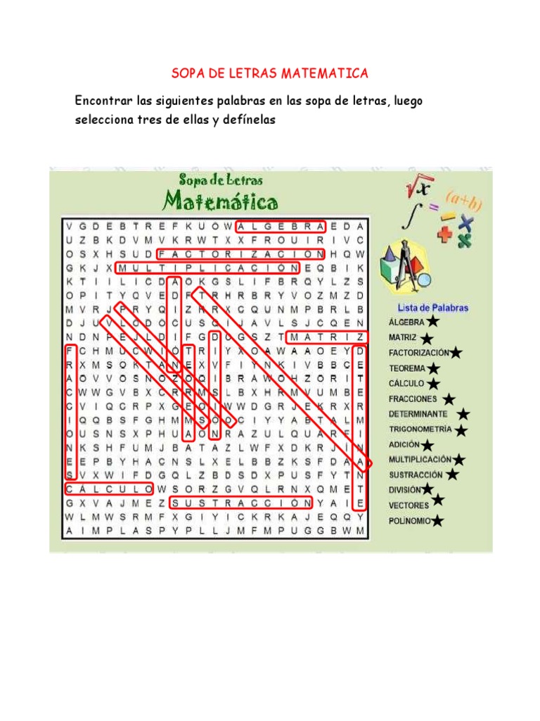Sopa de Letras Matematicas | PDF