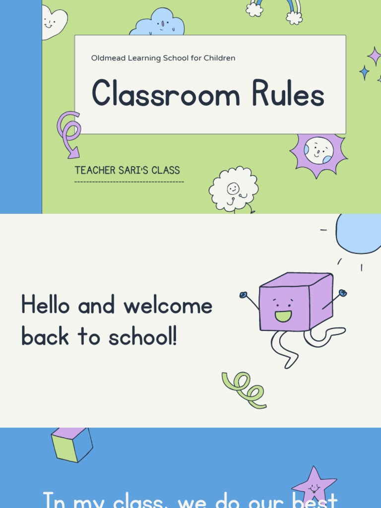 Blue and Green Handwritten and Illustrated Classroom Rules Education ...
