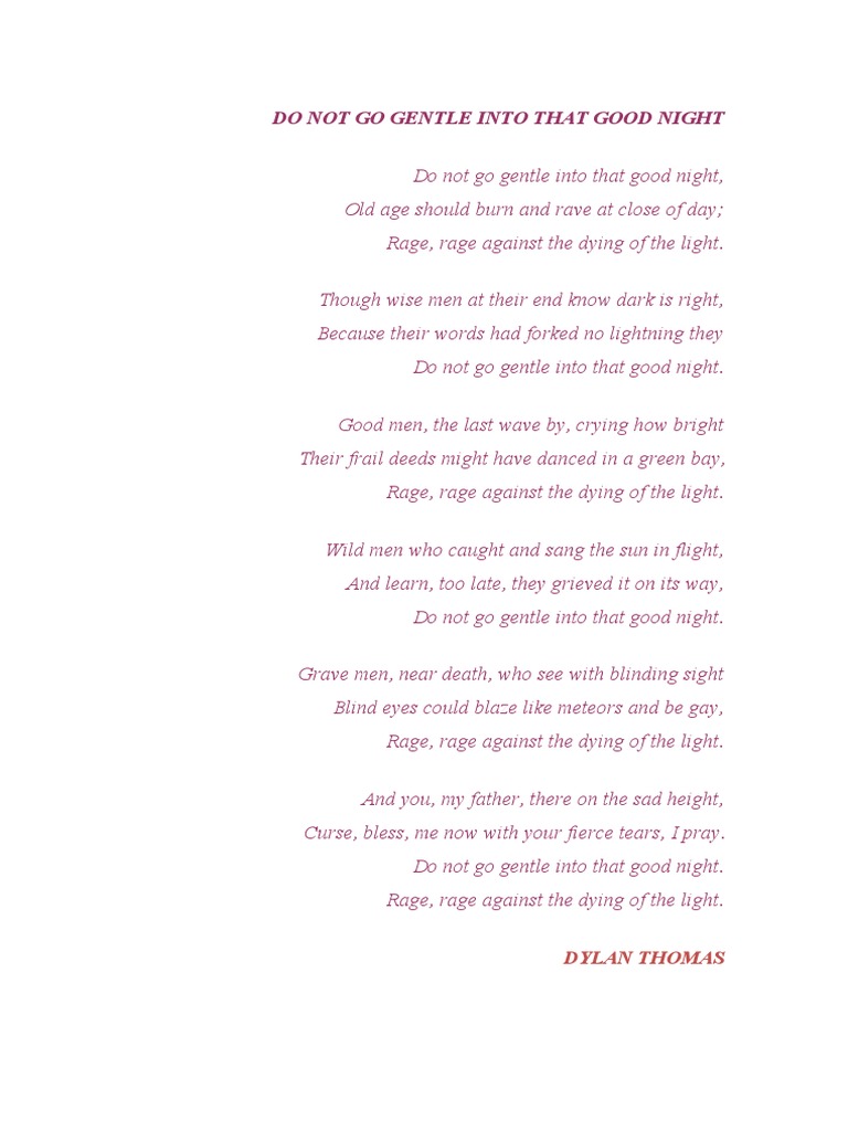 Do Not Go Gentle Into That Good Night - Dylan Thomas | PDF