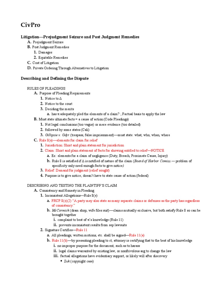 Civ Pro OUTLINE | PDF | Diversity Jurisdiction | Personal Jurisdiction