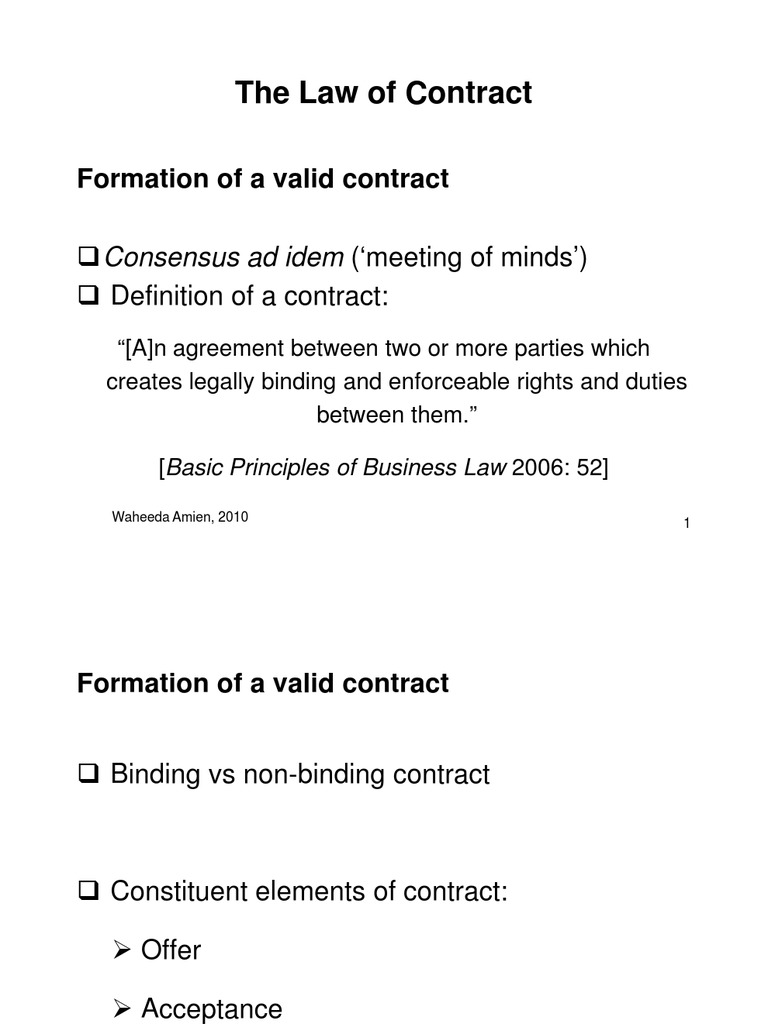 Law of Contract Notes | PDF | Offer And Acceptance | Contractual Term