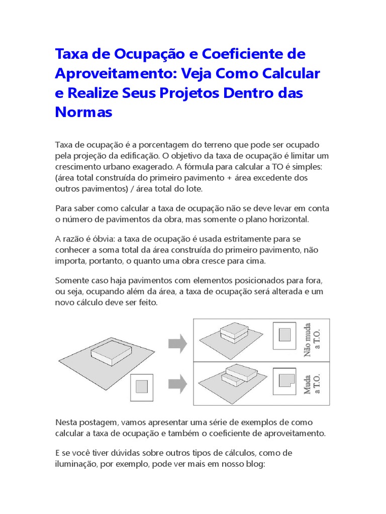 Taxa de Ocupação e Coeficiente de Aproveitamento | PDF | Cálculo ...