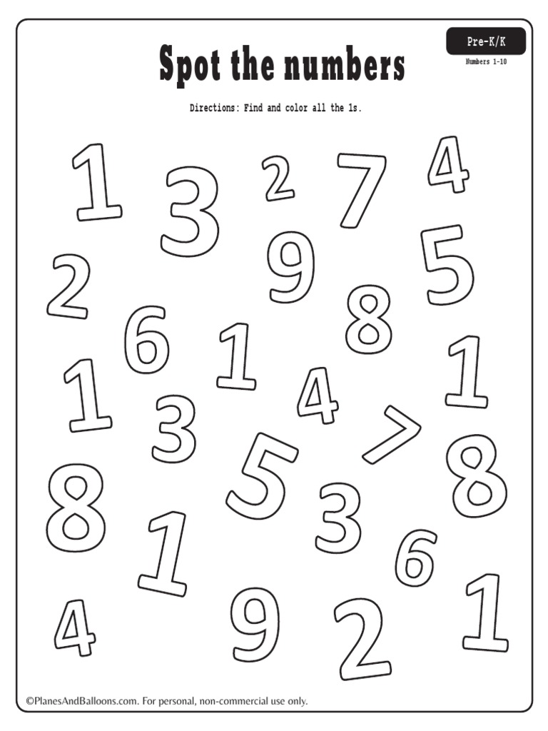 Spot and Color Numbers 1-10 Worksheets | PDF