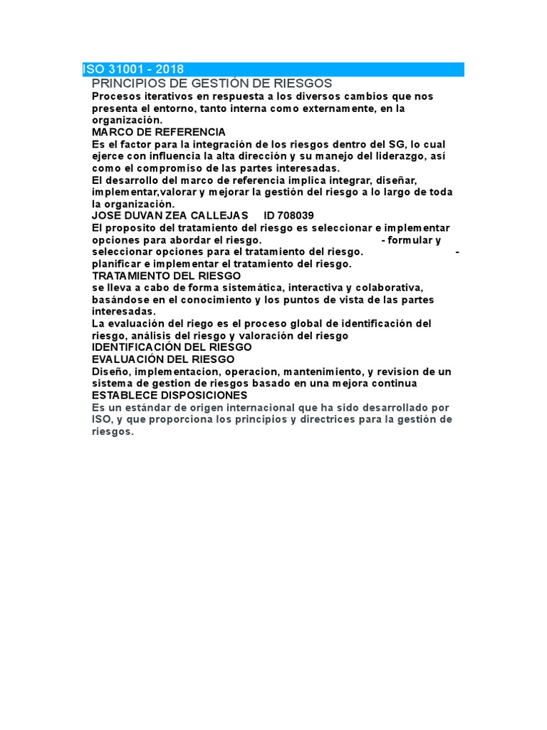 Gestión de Riesgos ISO 31001:2018 | PDF