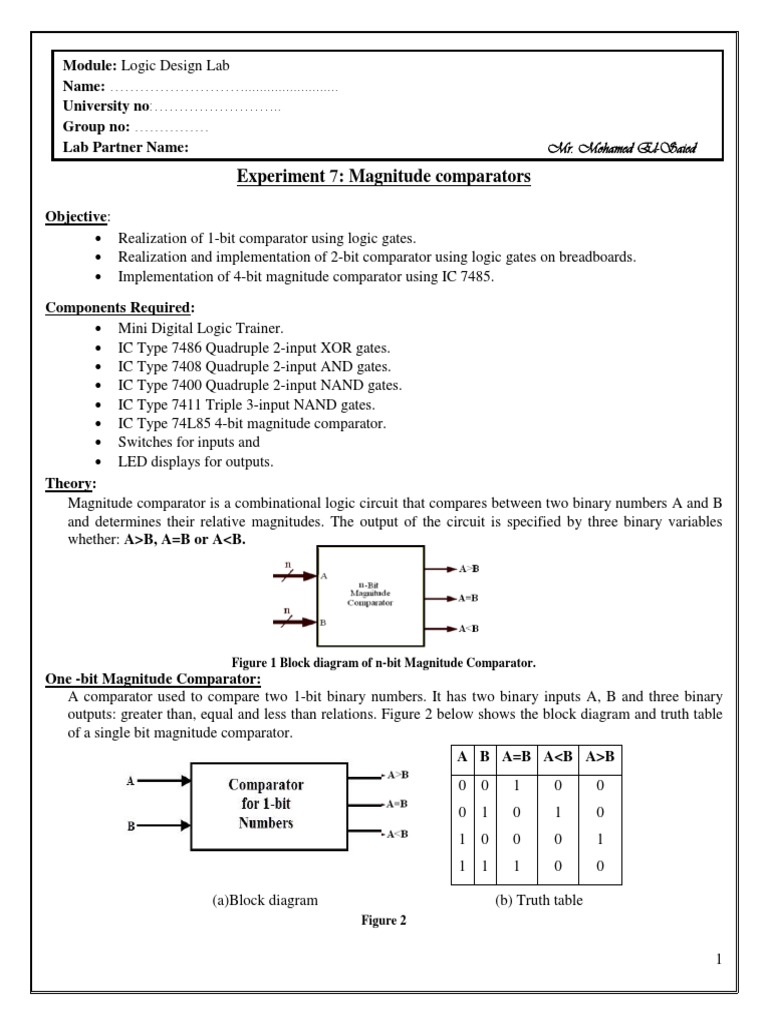 Experiment 7: Magnitude Comparators | PDF | Logic Gate | Electronic Circuits