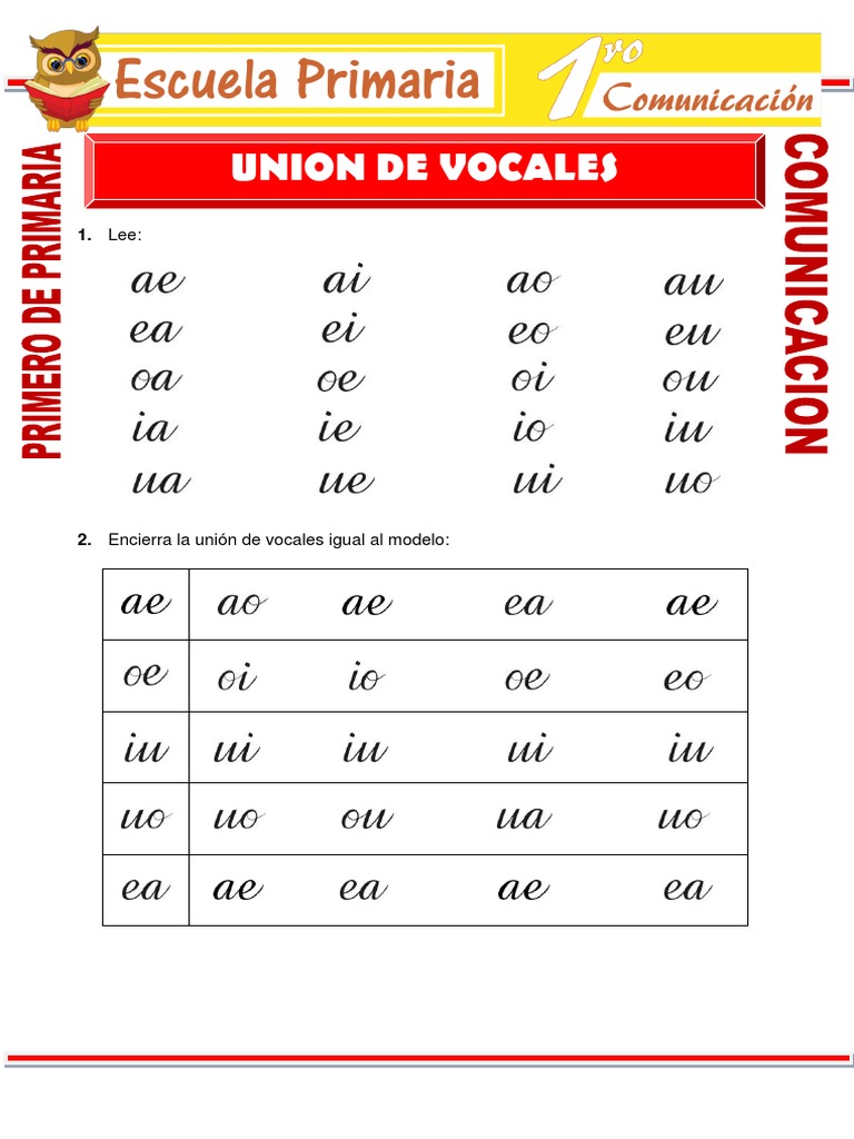 Union de Vocales para Primero de Primaria | PDF