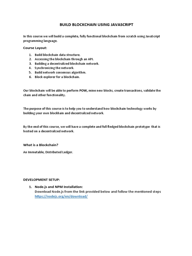 Build Blockchain Using Javascript: Course Layout | PDF | Directory ...