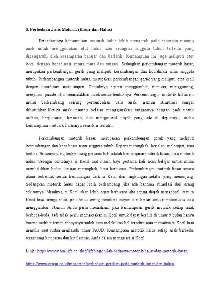 Perbedaan Jenis Motorik (Kasar Dan Halus) | PDF | Kesehatan Holistik