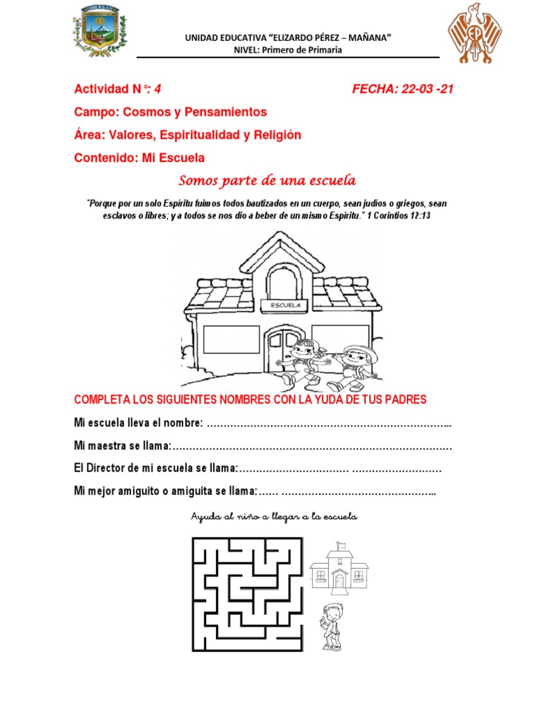 Actividades sobre mi escuela primaria | PDF