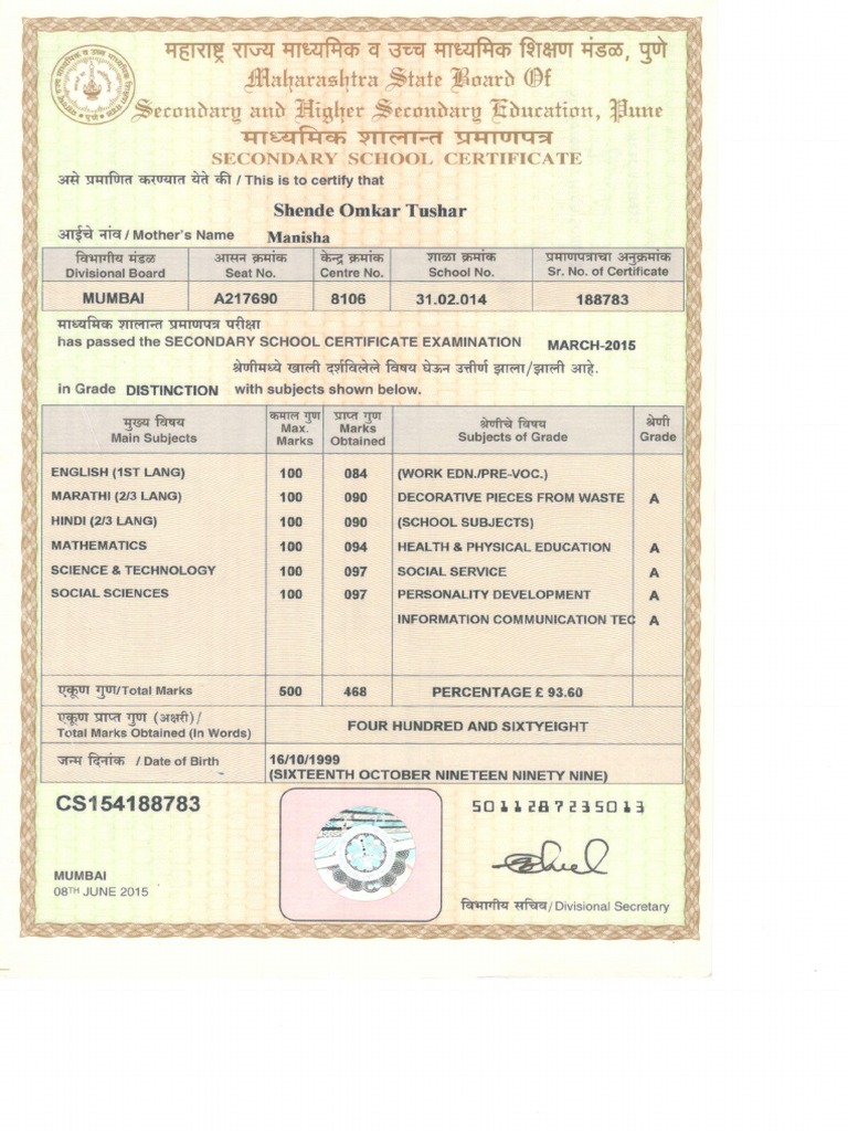 SSC Certificate | PDF