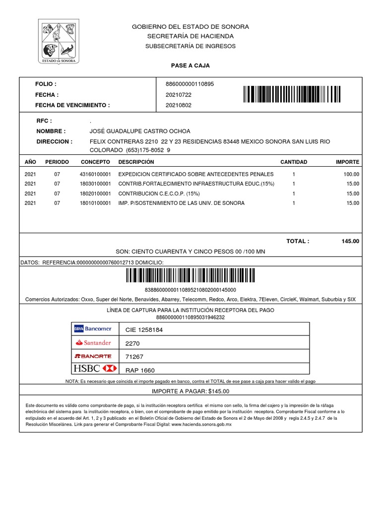 Pago Ventanilla | PDF