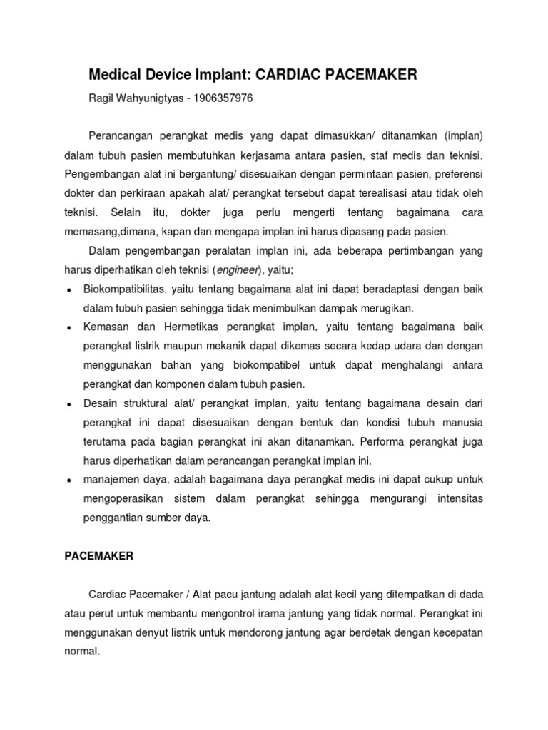 Medical Device Implant: CARDIAC PACEMAKER | PDF