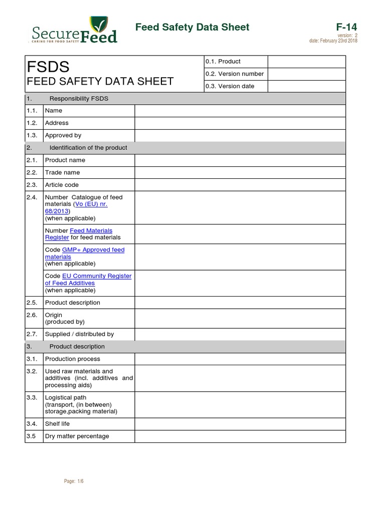 F-14 Feed Safety Data Sheet (FSDS) ENG | Download Free PDF | Risk ...