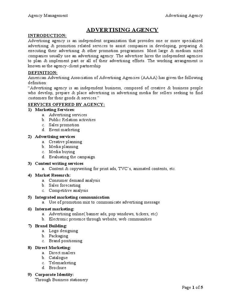 Advertising Agency | PDF | Advertising | Marketing