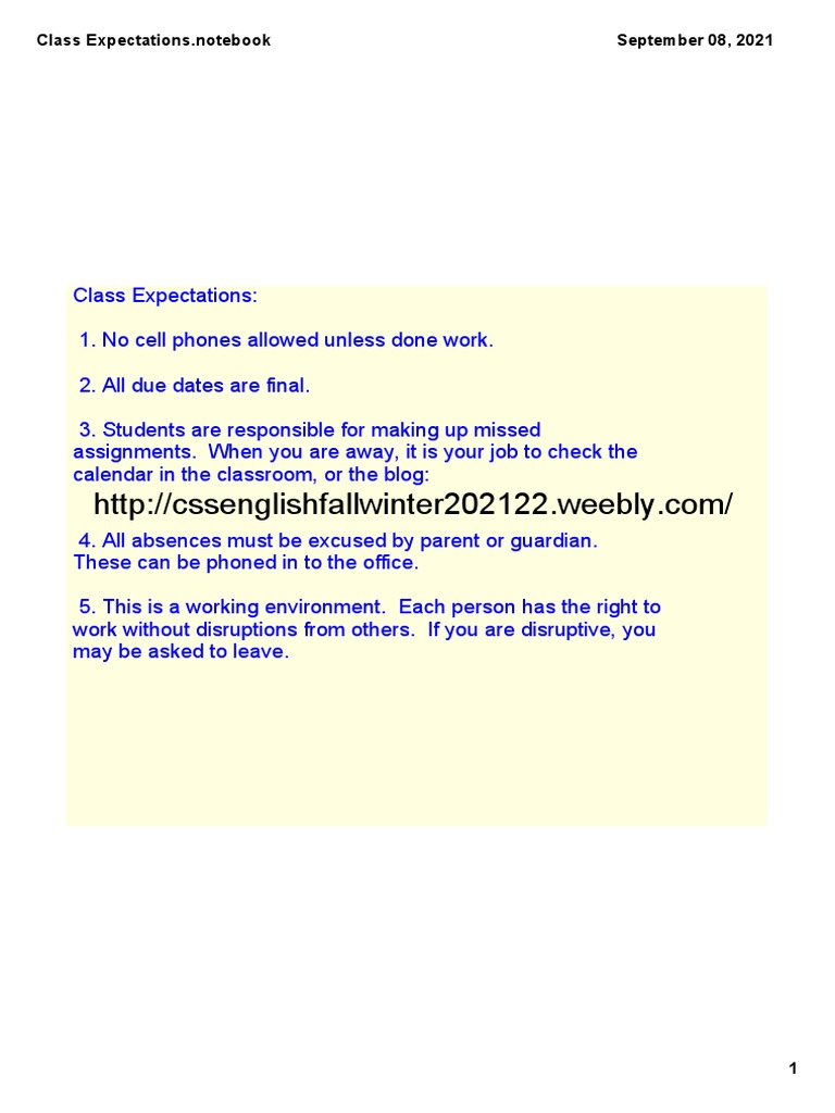 Class Expectations | PDF | Wellness