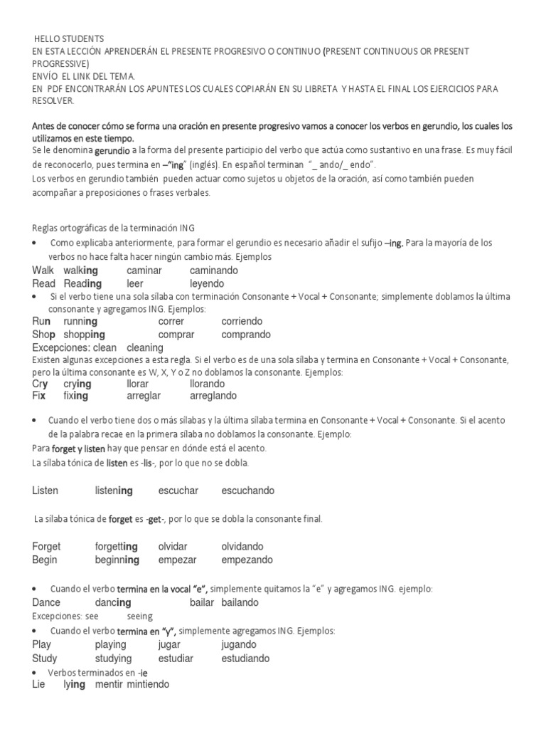Present Progressive | PDF | Verbo | Sintaxis