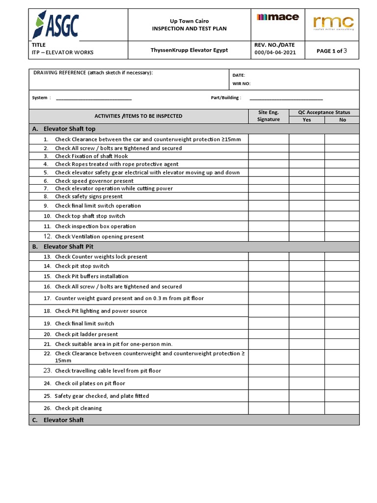 Elevator Final Checklist | Download Free PDF | Elevator | Manufactured ...