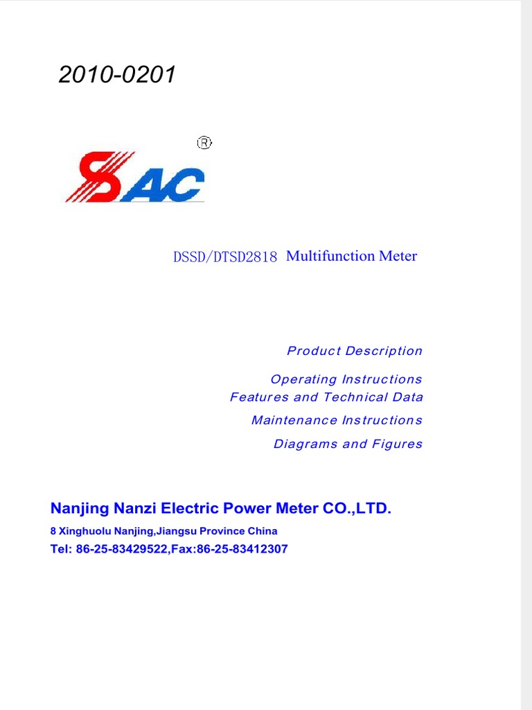 DSSD dtsd2818 Multifunction Meter Operating Instructions | PDF | Ac Power | Computer Engineering