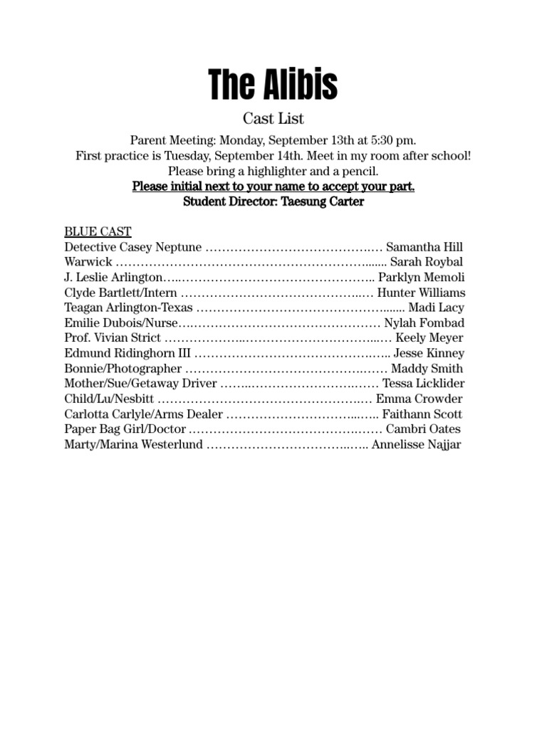 The Alibis Cast and Crew List | PDF