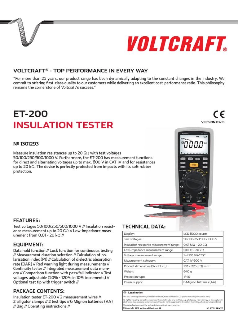 Insulation Tester: Voltcraft - Top Performance in Every Way | PDF ...