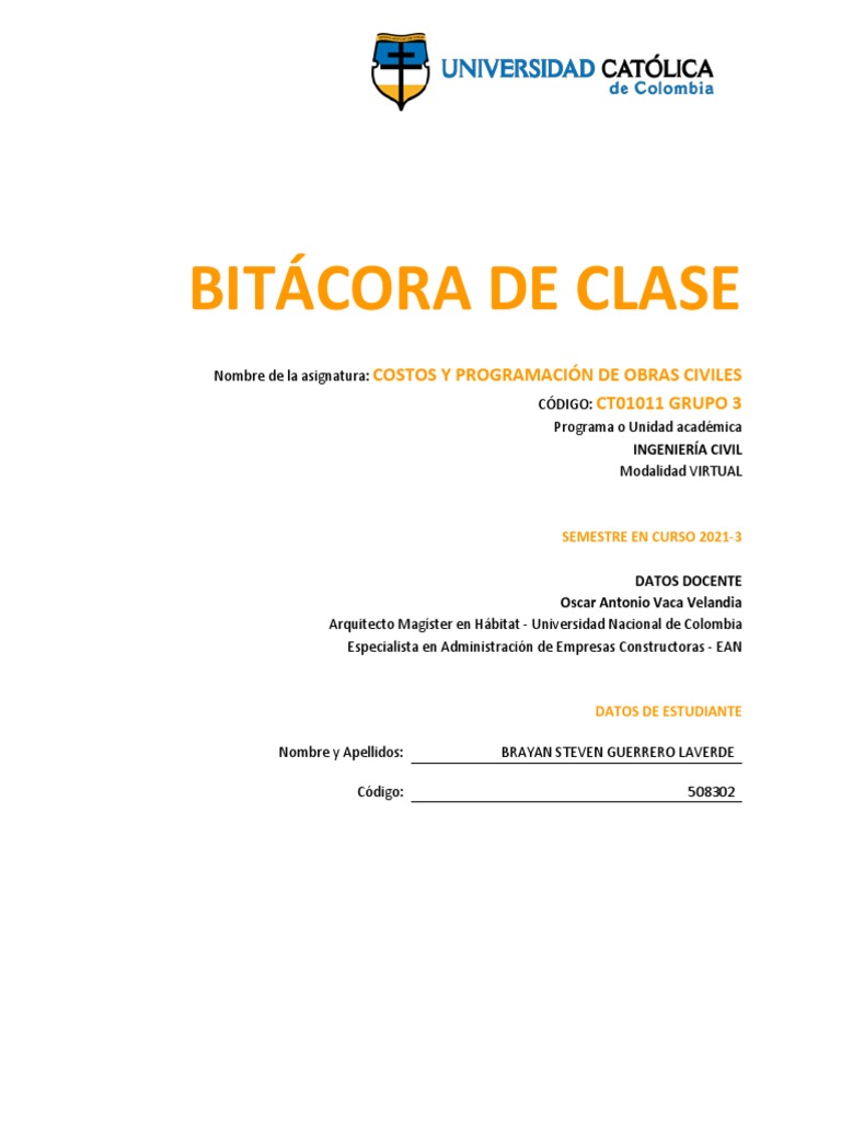 Bitacora Costos y Programacion de Obras | PDF | Costo | Bienes