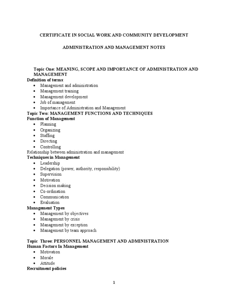 Administration and Management Notes | PDF | Recruitment | Leadership