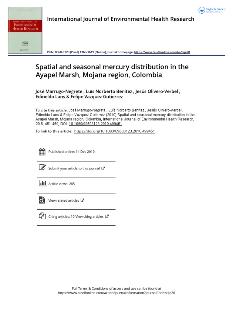Spatial and Seasonal Mercury Distribution in The Ayapel Marsh Mojana ... Spatial and Seasonal Mercury Distribution in The Ayapel Marsh Mojana ...