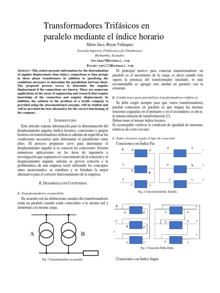 Transformadores Trifásicos en Paralelo Mediante El Índice Horario | PDF | Transformador ...