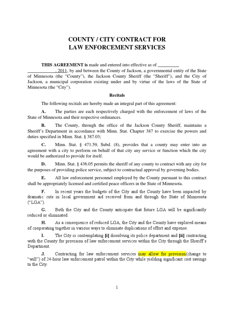 Jackson County Law Enforcement Agreement | PDF | Indemnity | Social ...