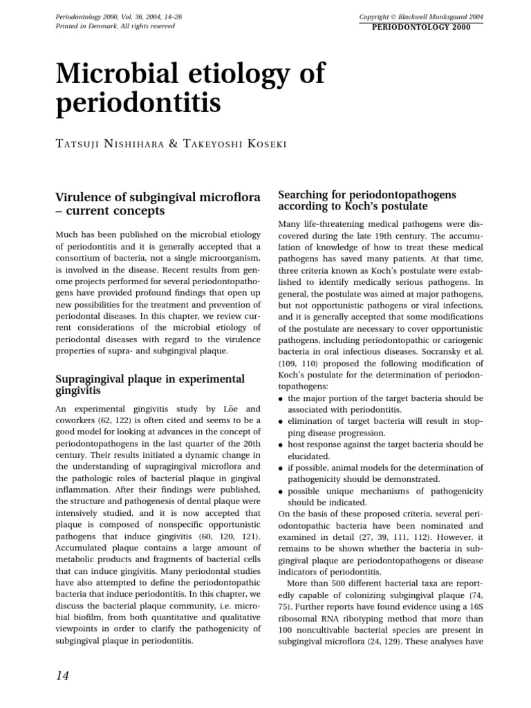 Microbial Etiology of Periodontitis. NISHIHARA 2004 | PDF ...