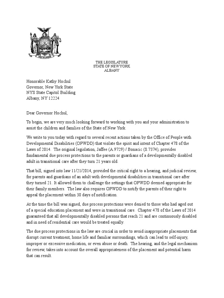 Letter To Governor Hochul Regarding Due Process Rights For Parents of ...