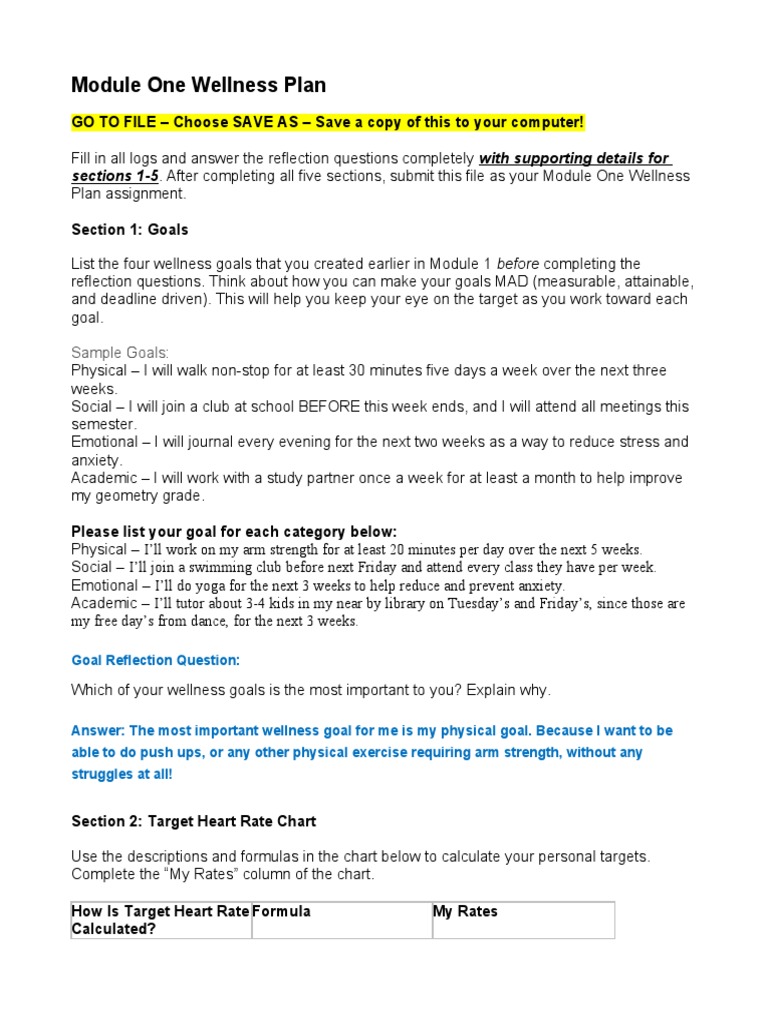 Module One Wellness Plan Overview | PDF | Heart Rate | Physical Fitness